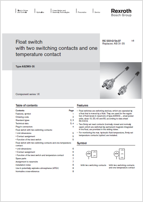 Bosch Rexroth float switch with two switching contacts and one ...