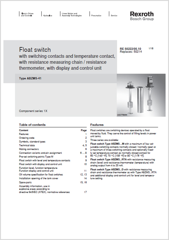 Bosch Rexroth float switches Type ABZMS-41 - HYQUIP Limited