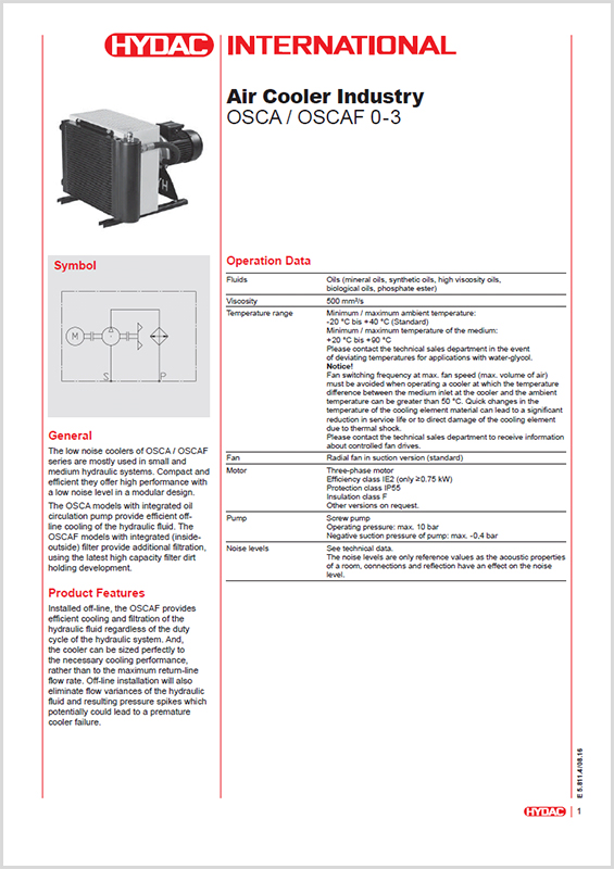 Hydac Oil / Air Cooler Units OSCA and OSCAF Low Noise Series - HYQUIP ...