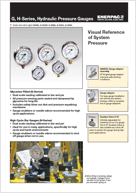 Enerpac G, H-Series Hydraulic Pressure Gauges - HYQUIP Limited