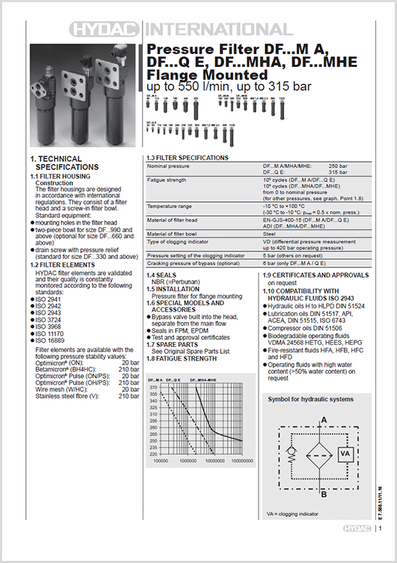 Hydac Manifold Mounted Pressure Filter DF...MA, DF...QE, DF...MHA, DF ...