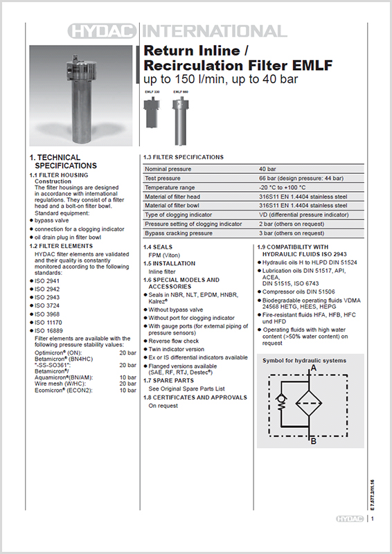 Hydac Stainless Steel Inline Filters EMLF - HYQUIP Limited