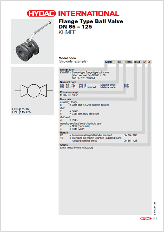 Hydac Flange Type 2-Way Ball Valve DN 65 - 125 Type KHMFF - HYQUIP Limited