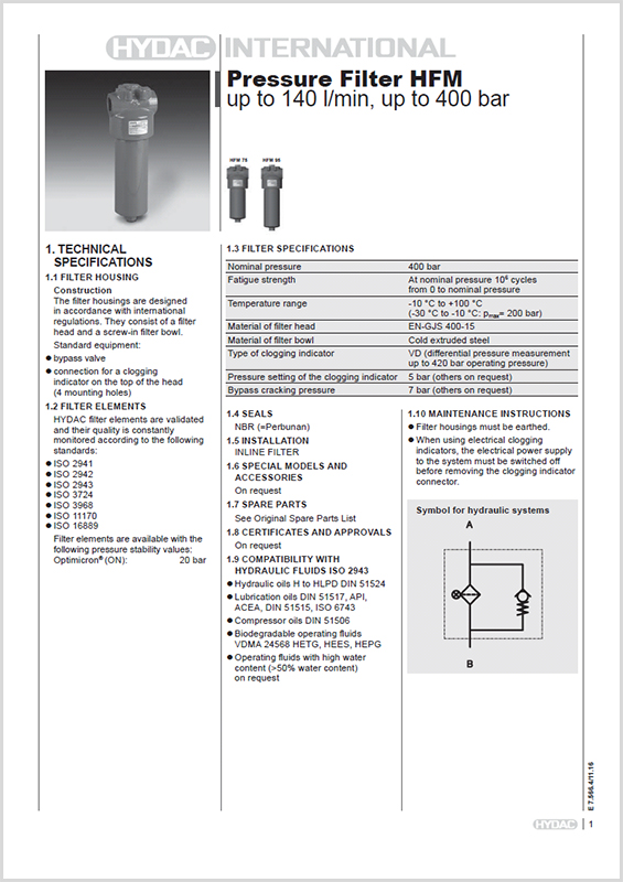 Hydac Pressure Filters HFM - HYQUIP Limited