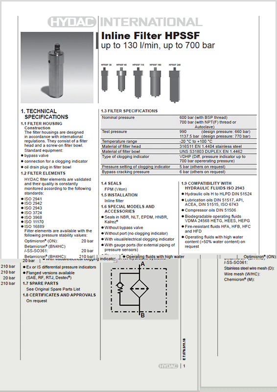 Hydac Stainless Steel High-pressure Filter HPSSF - HYQUIP Limited