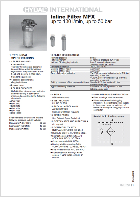 Hydac Inline Filter MFX - HYQUIP Limited