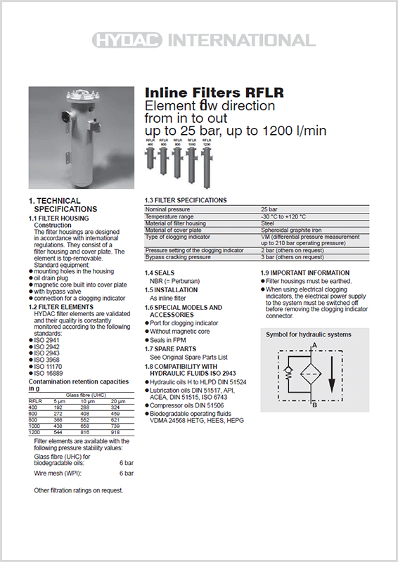 Hydac Inline Filter RFLR with Magnetic Core Flow - HYQUIP Limited
