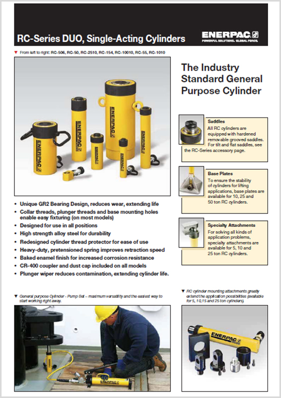 Enerpac RC-Series Single-Acting Cylinders - HYQUIP Limited