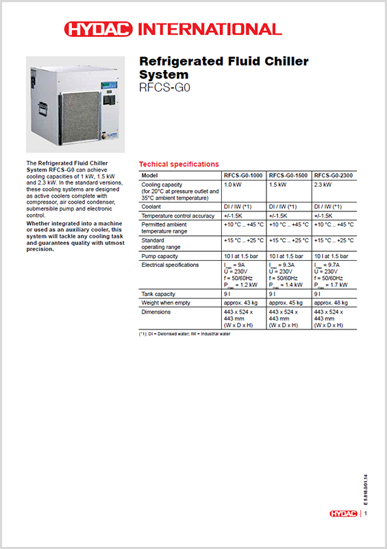 Hydac Refrigerated Fluid Chiller System RFCS-G0 - HYQUIP Limited