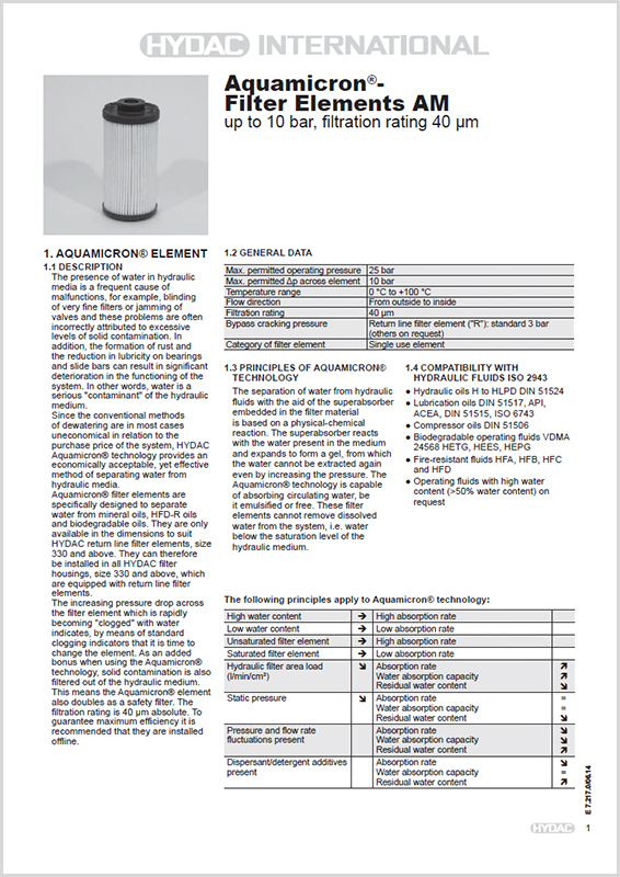 Hydac "AM" Aquamicron Filter Elements - HYQUIP Limited