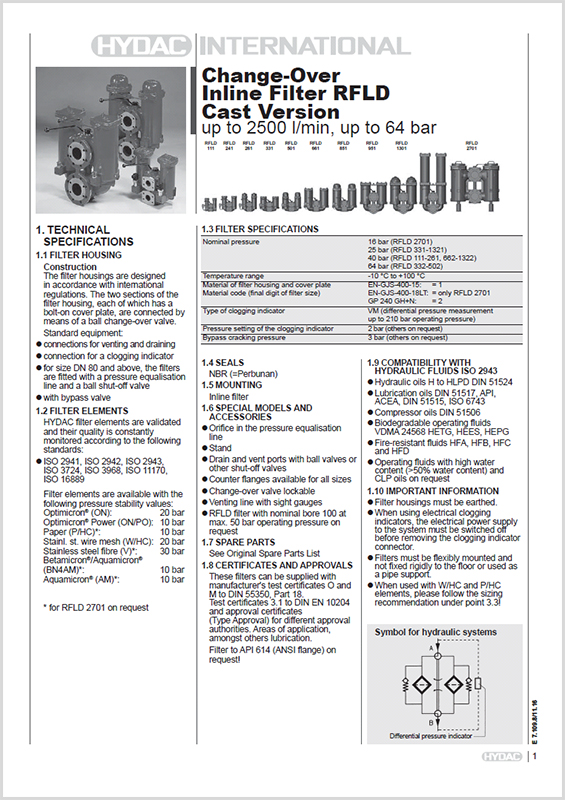 Hydac Cast Version Reversible Inline Filter RFLD - HYQUIP Limited