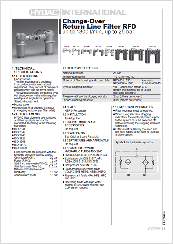 Hydac Change-over Return Line Filter RFD - HYQUIP Limited