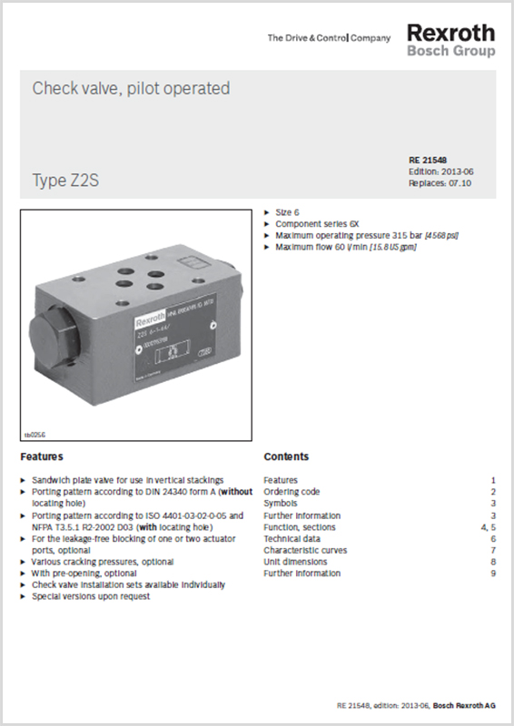 Bosch Rexroth Check Valves, Pilot Operated Type Z2S 6 - HYQUIP Limited