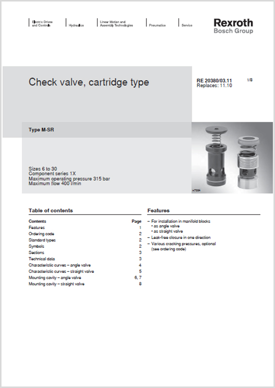 Bosch Rexroth On/Off Cartridge type Check Valves M-SR (sizes 6 to 30 ...