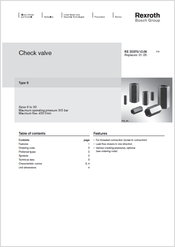 Bosch Rexroth On / Off Check Valves S6 to S30 (sizes 6 to 30) - HYQUIP ...