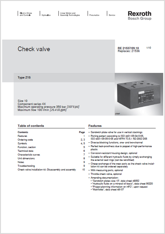 Bosch Rexroth On/Off Check Valves of Sandwich Plate Design Z1S 10 ...