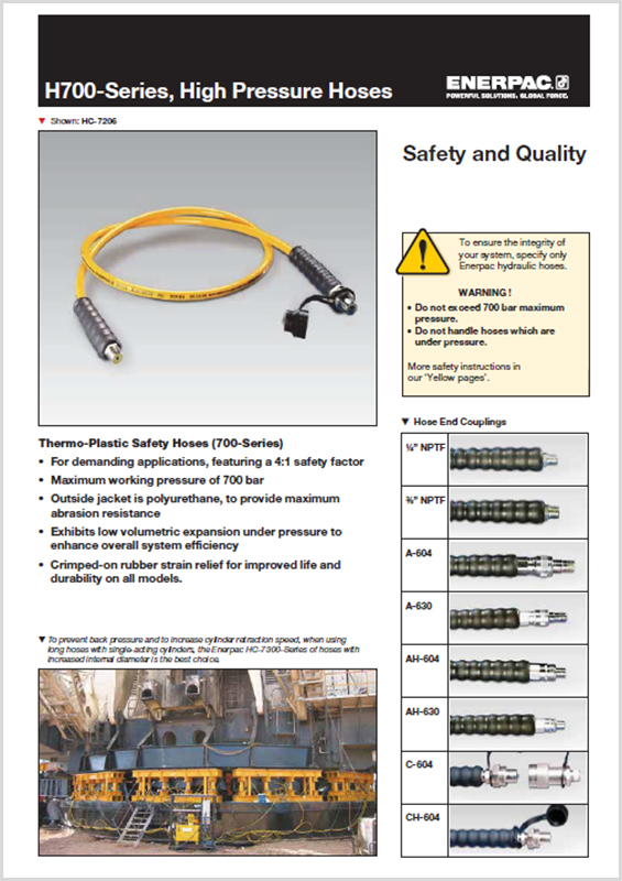 Enerpac H700-Series High Pressure Hydraulic Hoses - HYQUIP Limited