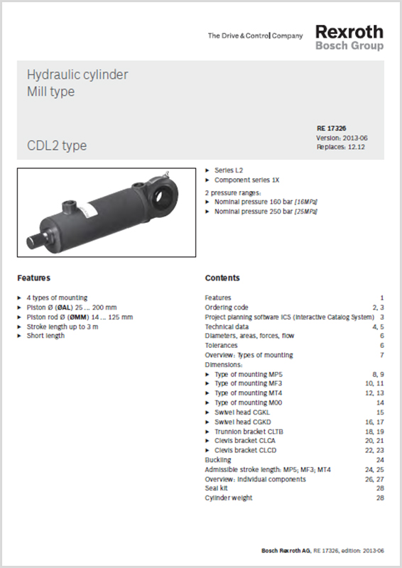 Bosch Rexroth Mill Type Single Rod Cylinder CDL2 - HYQUIP Limited