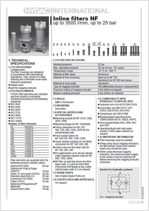 Hydac Inline Filter NF 2/3.0 - HYQUIP Limited