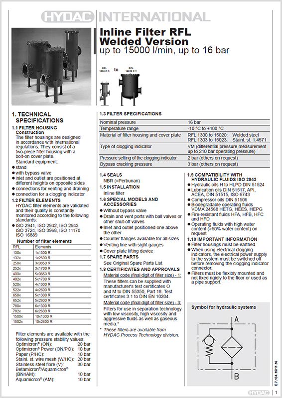 Hydac Welded Inline Filter RFL - HYQUIP Limited