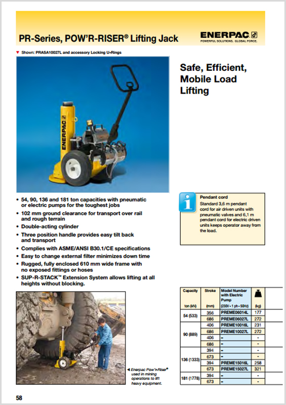 Enerpac PR-Series POW’R-RISER Lifting Jack - HYQUIP Limited