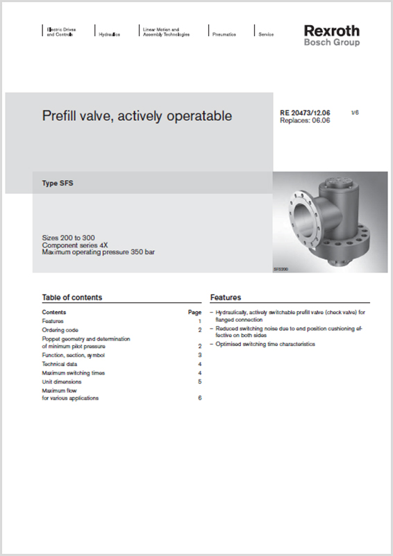 Bosch Rexroth Pre-fill Valves Actively Switchable SFS - HYQUIP Limited
