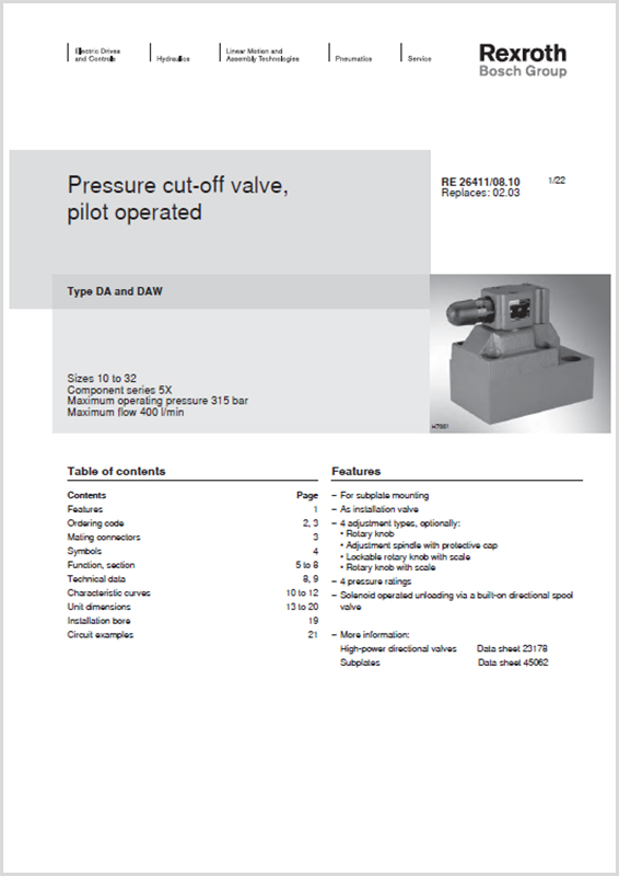 Bosch Rexroth Pilot Operated Pressure Cut-off Valves DA and DAW ...
