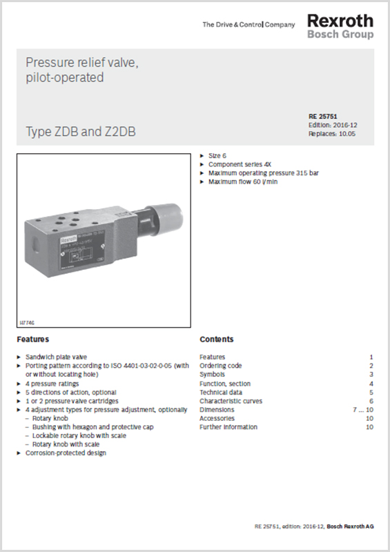Bosch Rexroth Pressure Relief Valves, Pilot Operated Type ZDB 6 and Z2DB 6 - HYQUIP Limited