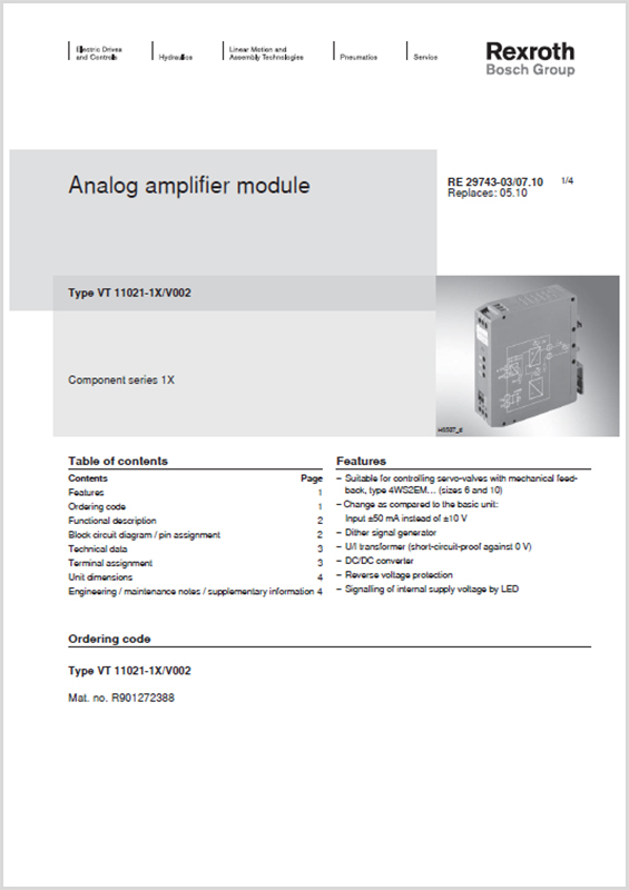 Valve Amplifiers for Servo-valves VT 11021-1X - HYQUIP Limited