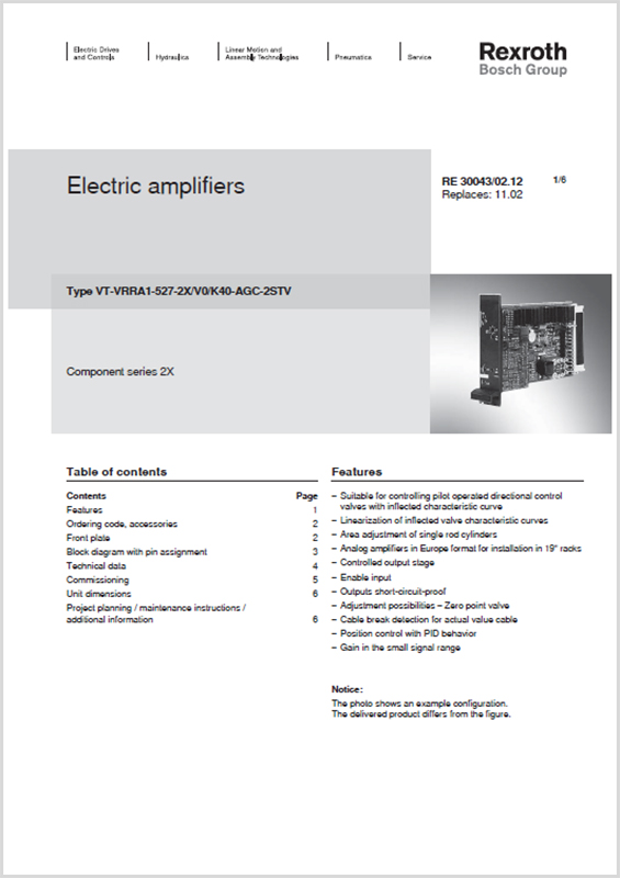 Valve Amplifiers for Control Valves VT-VRRA1-527-2X/V0/K40-AGC-2STV ...