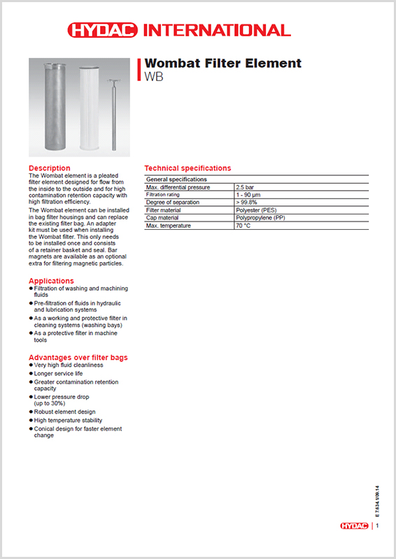 Hydac "WB" Wombat Filter Elements - HYQUIP Limited